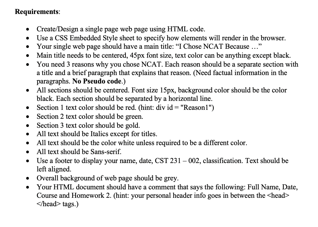 Solved Requirements: . . . Create/Design a single page web | Chegg.com