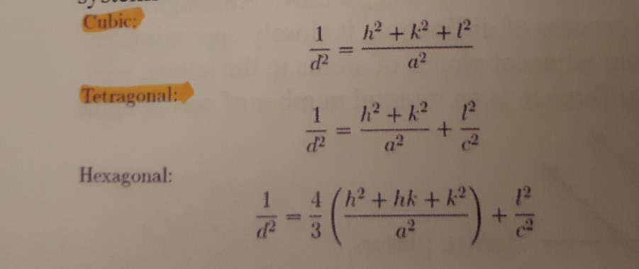 Solved Can anyone explain the formulas? What is d spacing | Chegg.com