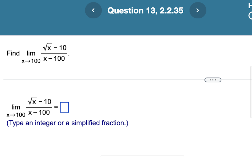 Solved Find limx→100x−100x−10 limx→100x−100x−10= (Type an | Chegg.com