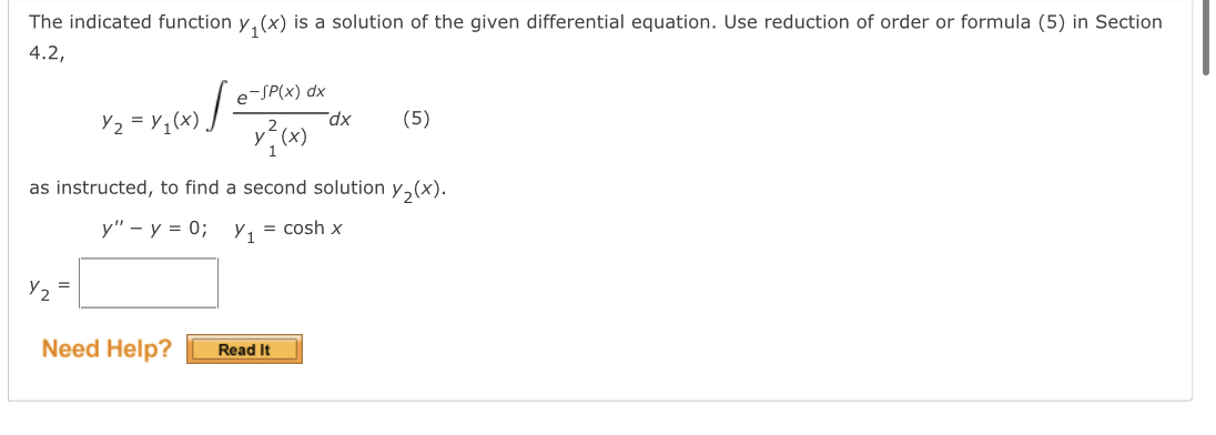 Solved The indicated function y1(x) is a solution of the | Chegg.com