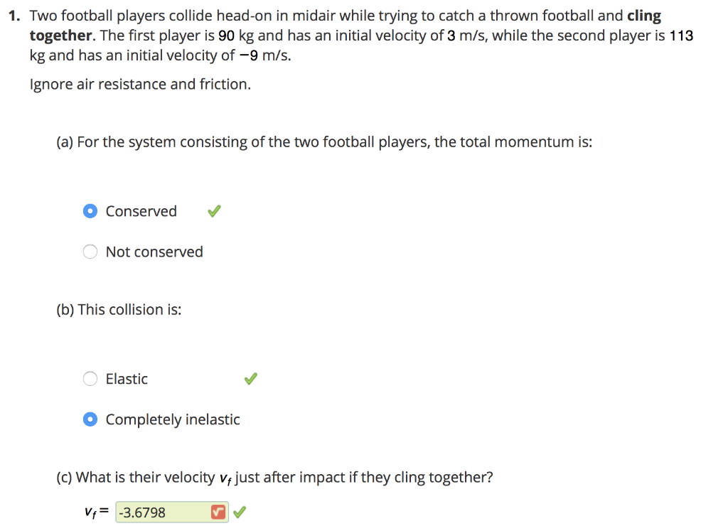 Solved 1. Two football players collide head-on in midair | Chegg.com