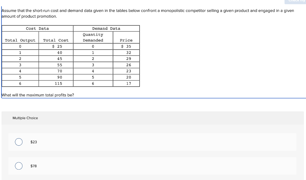 Solved What will the maximum total profits be? Multiple | Chegg.com