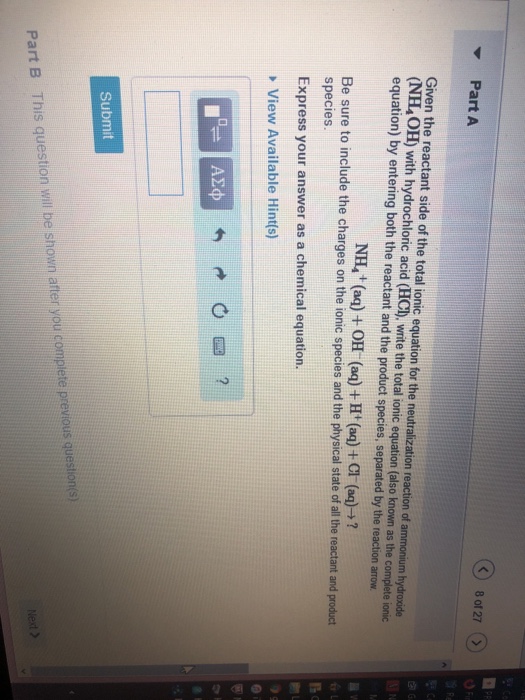 Solved 8 of 27 Part A Given the reactant side of the total | Chegg.com