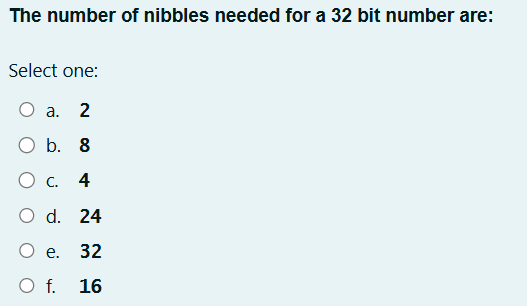 Solved The number of nibbles needed for a 32 ﻿bit number | Chegg.com