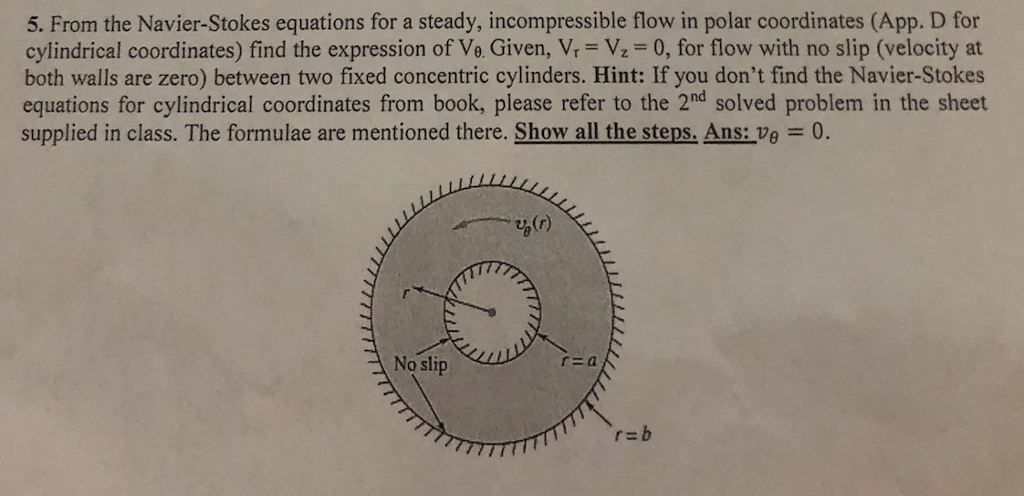 Solved 5. From the Navier-Stokes equations for a steady, | Chegg.com