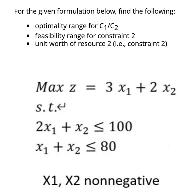 Solved For the given formulation below, find the following: | Chegg.com