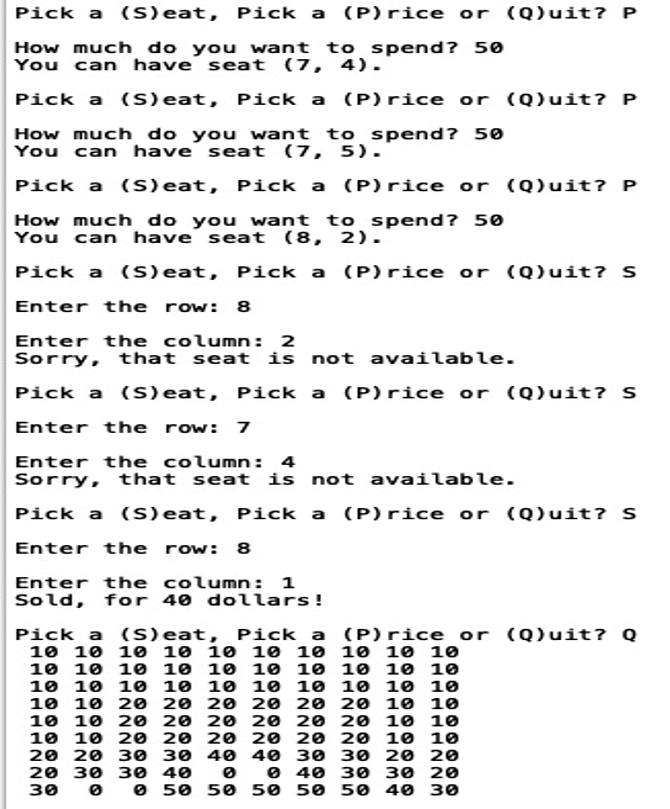 Solved Using Python: A theater seating chart is implemented | Chegg.com
