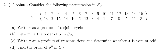 Solved 2. (12 points) Consider the following permutation in | Chegg.com