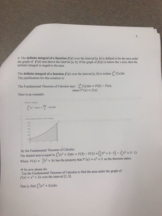 Solved 9. The definite integral of a function f(x) over the | Chegg.com