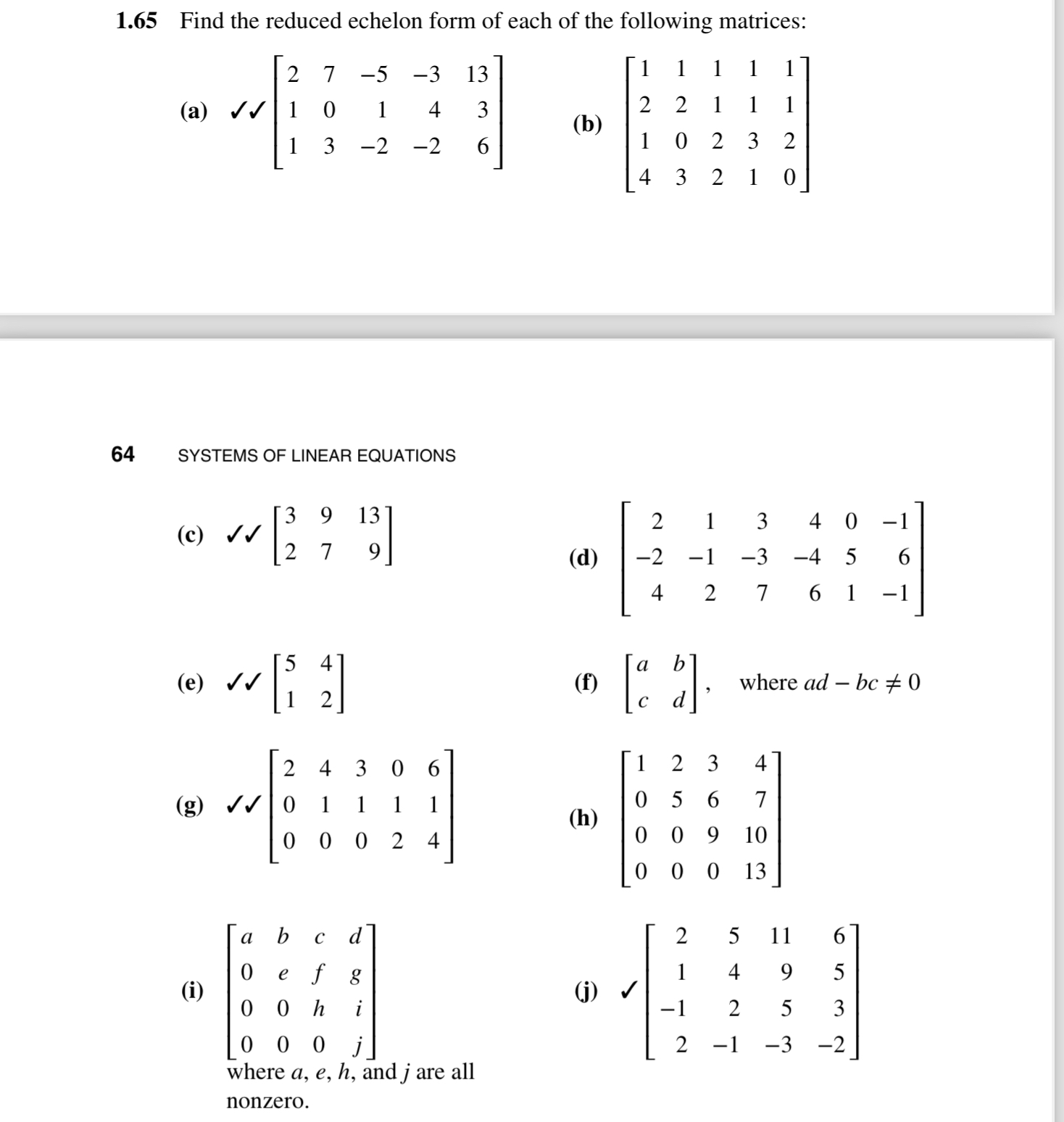 1.65 ﻿Find the reduced echelon form of each of the | Chegg.com