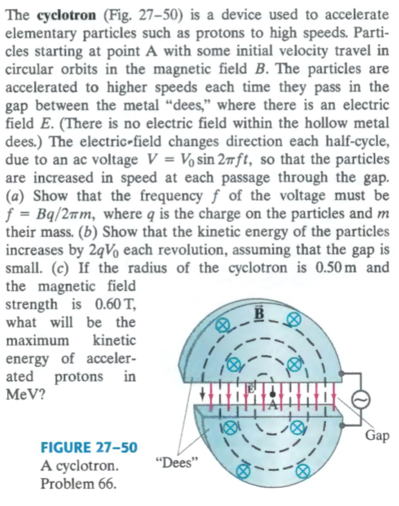 Solved The cyclotron (Fig. 27-50) is a device used to | Chegg.com
