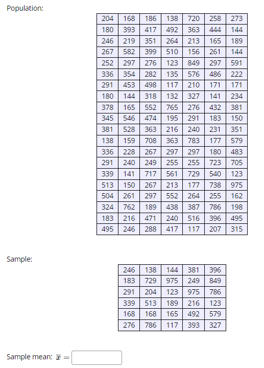 Solved Population: Sample: Sample mean: xˉ= | Chegg.com