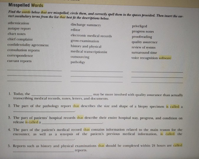 Solved Misspelled Words Find the words below that are | Chegg.com