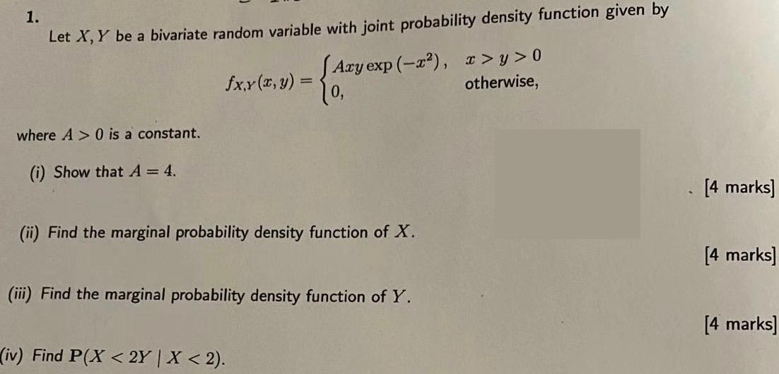 Solved 1. Let X,Y be a bivariate random variable with joint | Chegg.com