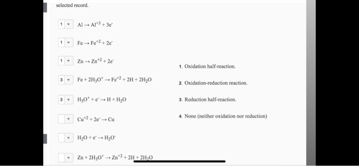 Solved selected record. AlAl3+3e Fe Fe2+2e 1 Zn Zn2+2e 1 1. | Chegg.com