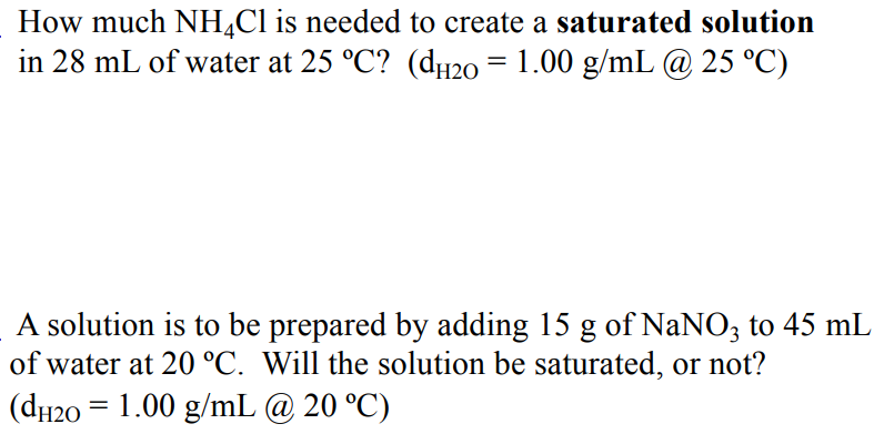 Solved How much NH4Cl is needed to create a saturated | Chegg.com