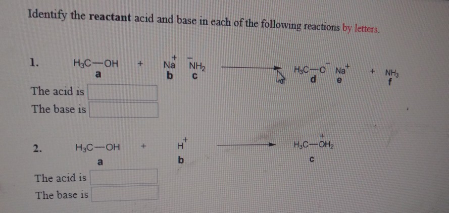 Solved Identify the reactant acid and base in each of the | Chegg.com