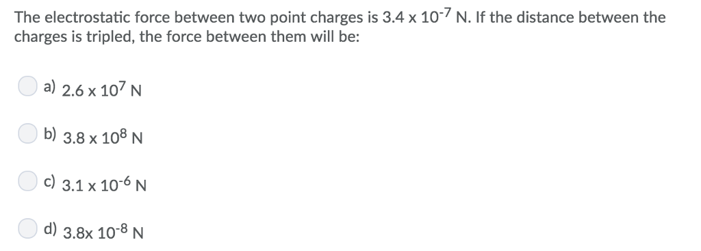 Solved The electrostatic force between two point charges is | Chegg.com
