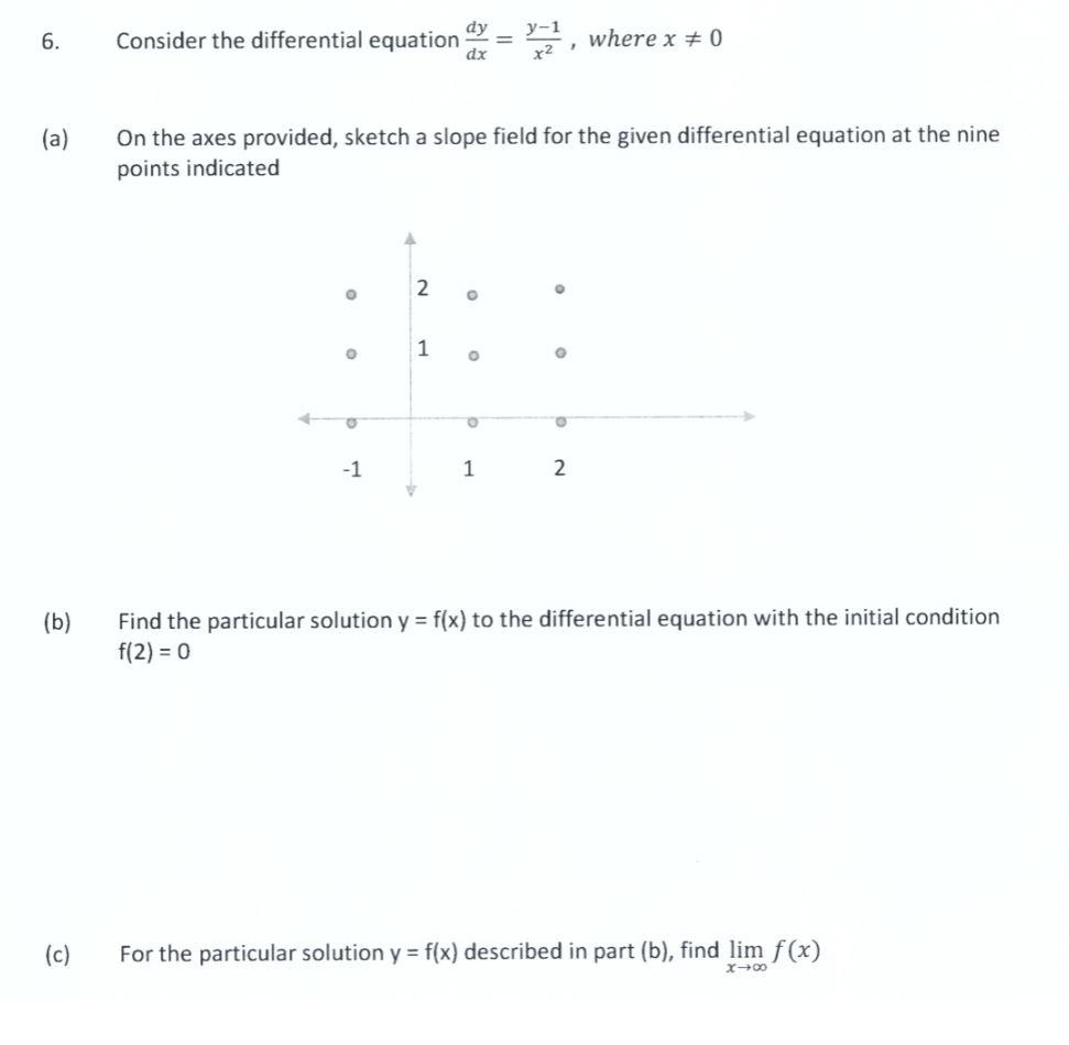 Solved 6. Consider the differential equation dy dx y-1 x2 | Chegg.com