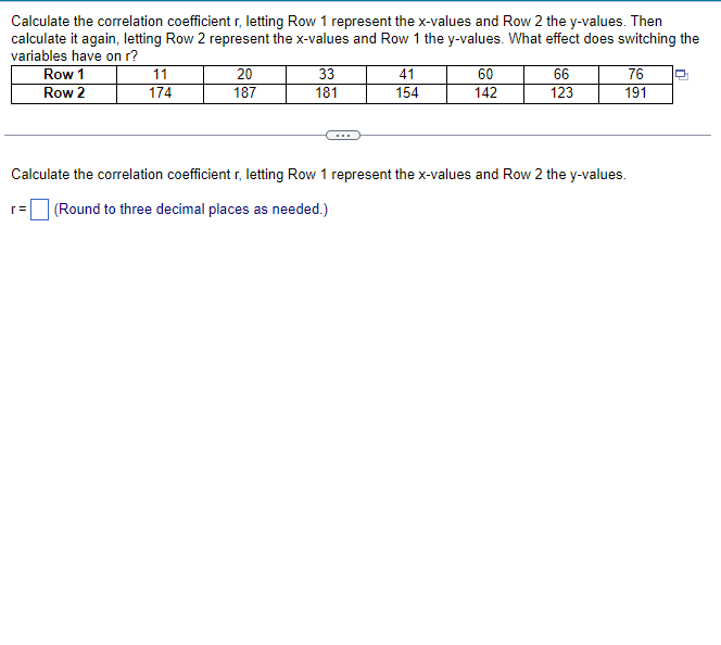 Solved Calculate the correlation coefficient r, letting Row | Chegg.com