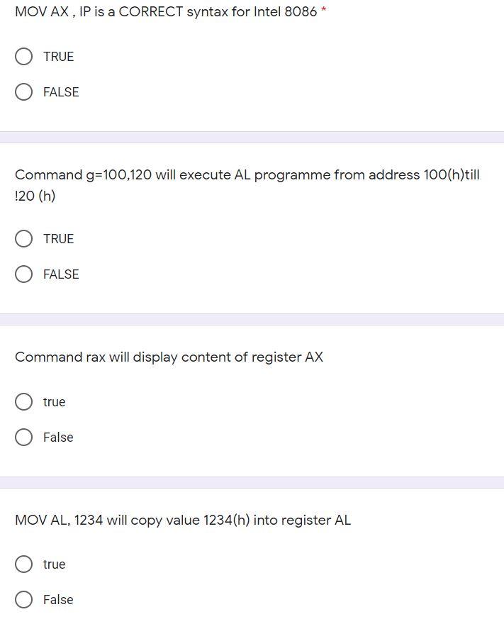 Solved MOV AX , IP is a CORRECT syntax for Intel 8086 TRUE | Chegg.com