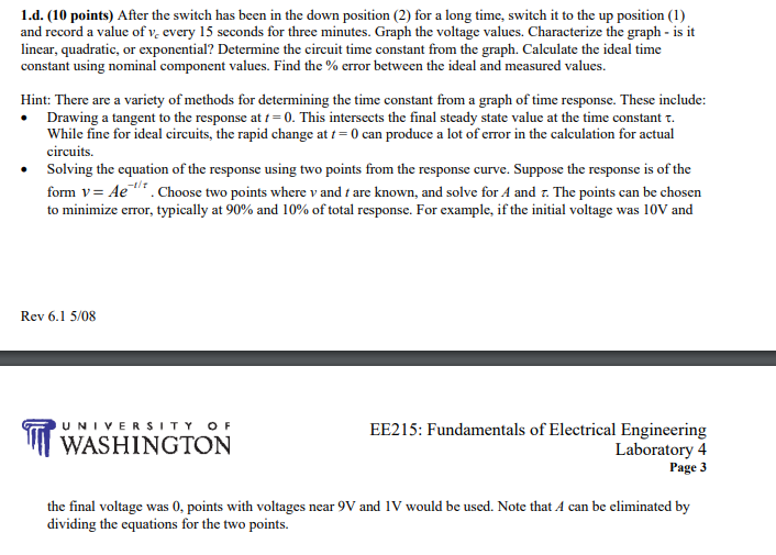 Solved Procedure 1: RC Circuit (30 points) Construct the | Chegg.com