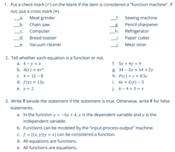 Solved 1. Put a check mark (7) on the blank if the item is | Chegg.com