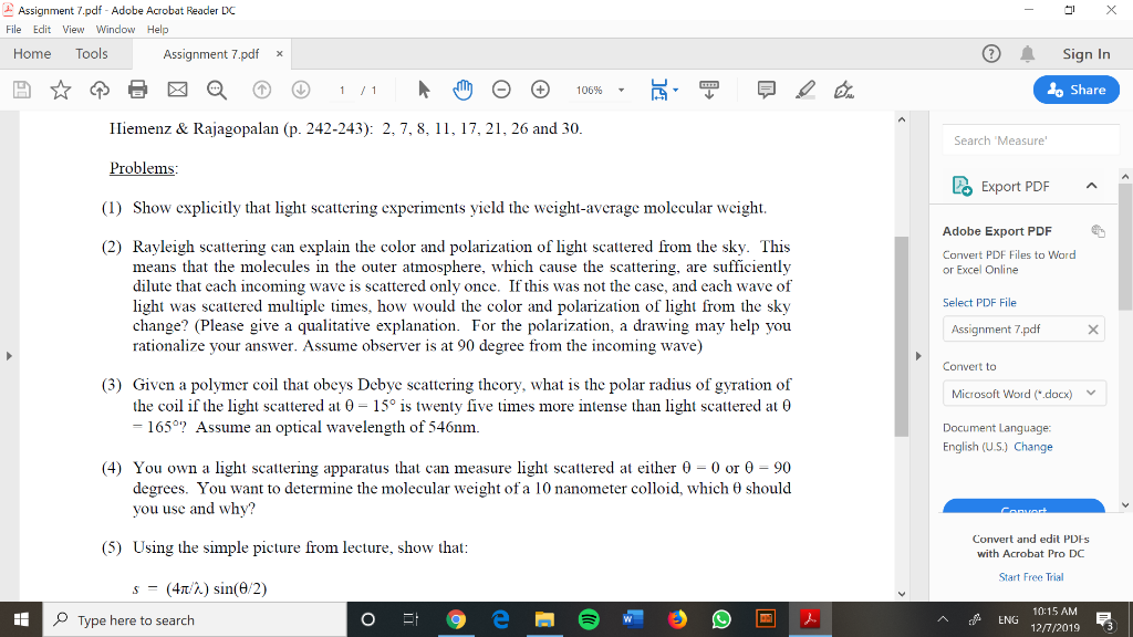Assignment 7.pdf - Adobe Acrobat Reader DC File Edit | Chegg.com