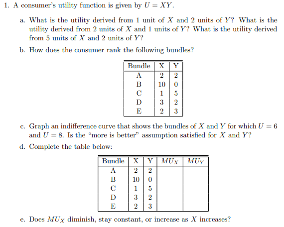Solved 1. A consumer's utility function is given by U = XY. | Chegg.com