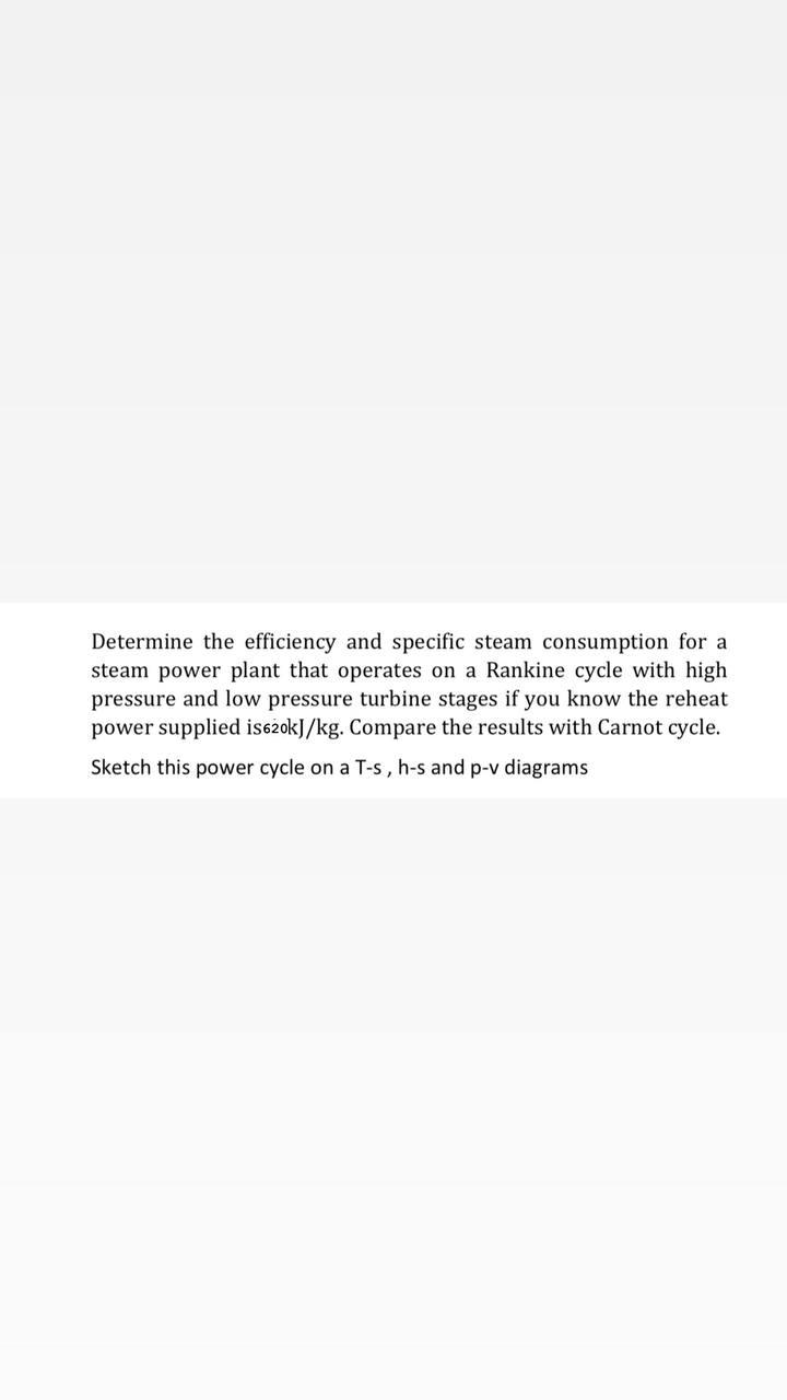 Determine the efficiency and specific steam | Chegg.com