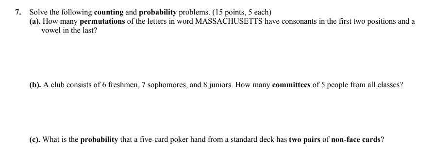 Solved Solve the following counting and probability | Chegg.com