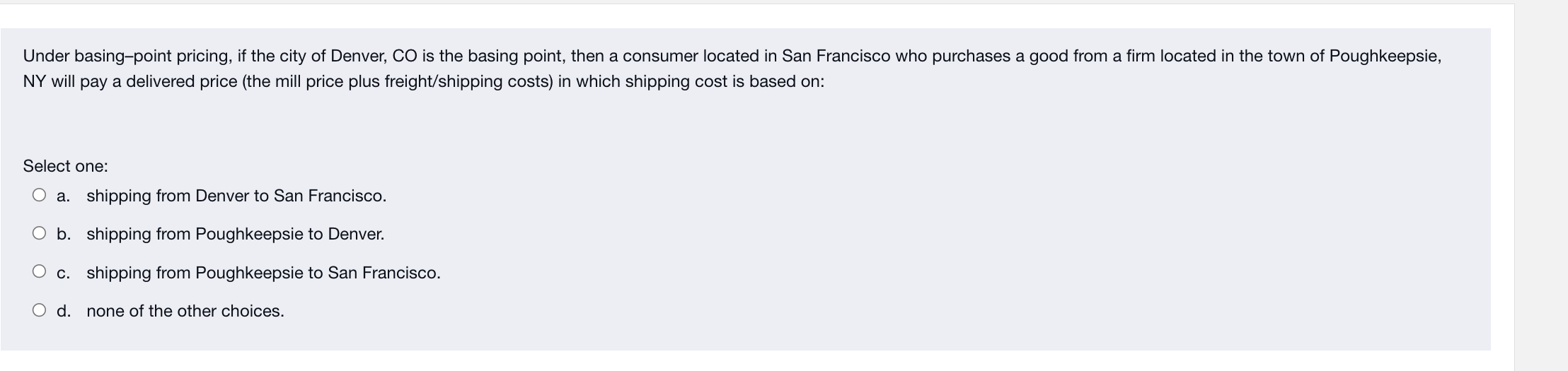 Solved Under basing-point pricing, if the city of Denver, CO | Chegg.com