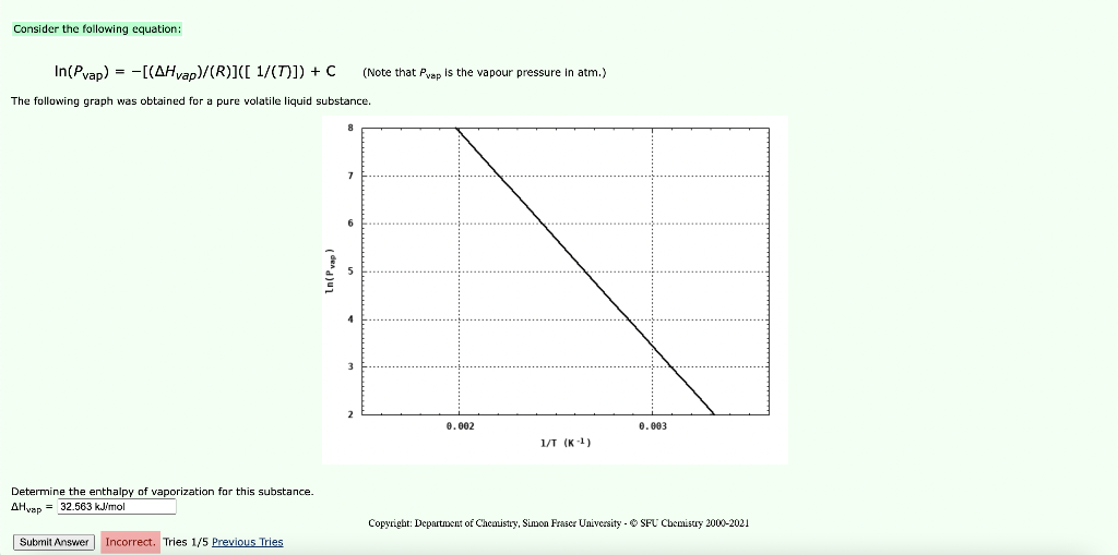Solved Consider the following equation: In(Pvap) = | Chegg.com