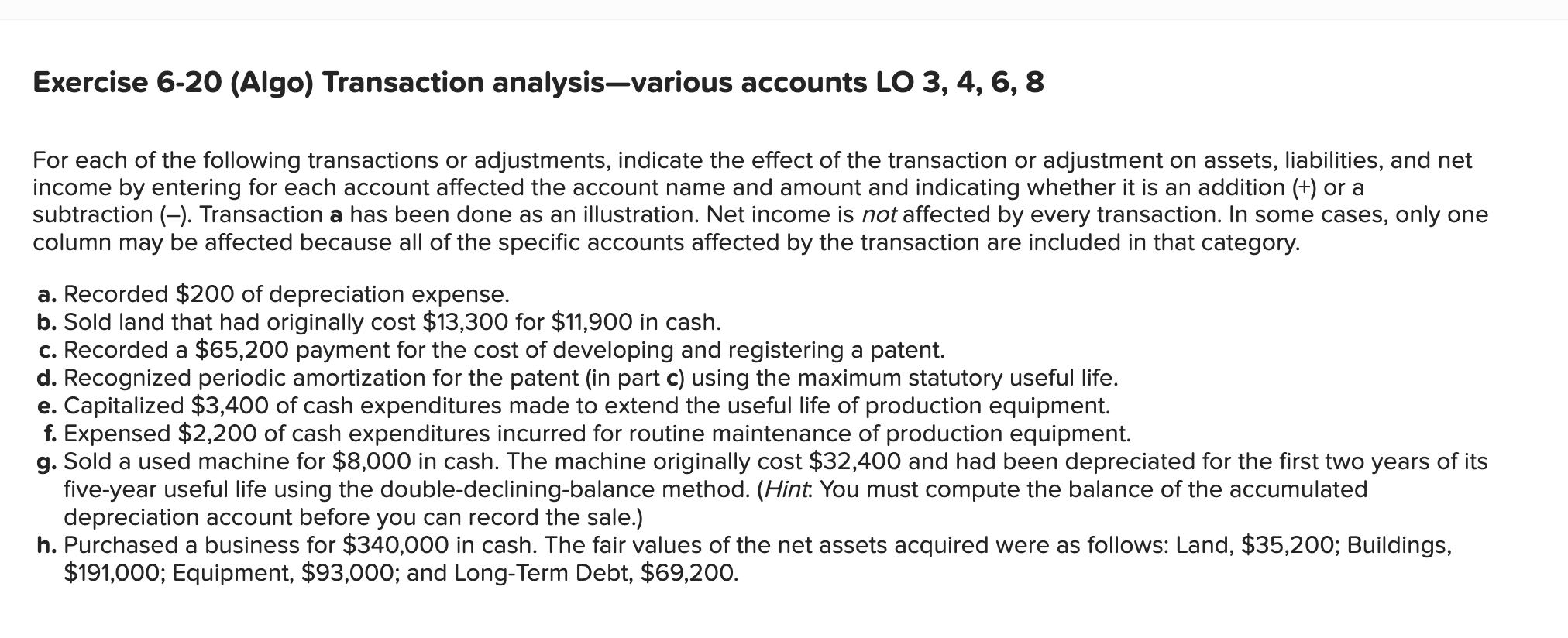 Solved Exercise 6-20 (Algo) Transaction analysis-various | Chegg.com
