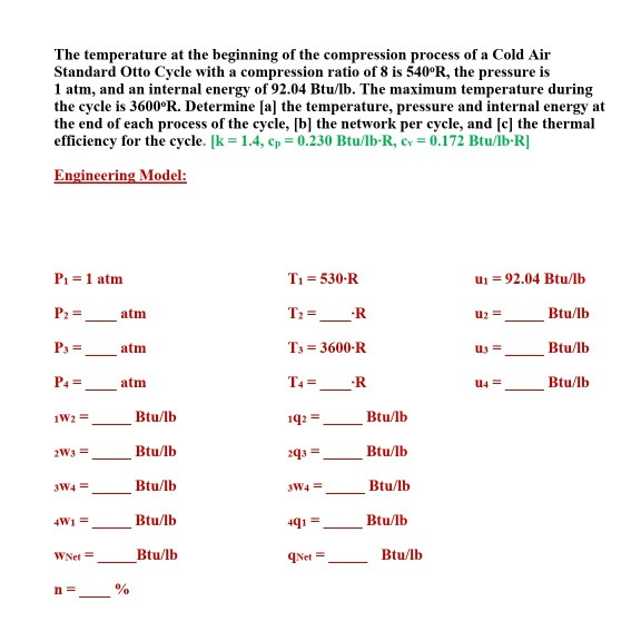 Solved The temperature at the beginning of the compression | Chegg.com