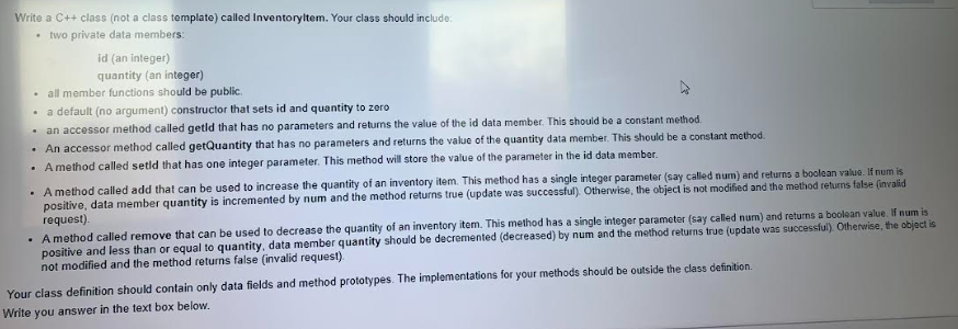 Solved Write a C++ class (not a class template) called | Chegg.com