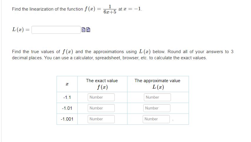 Solved Find the linearization of the function f(x)=6x+51 at | Chegg.com