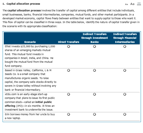 Solved 1. capital allocation process Aa Aa The capital | Chegg.com