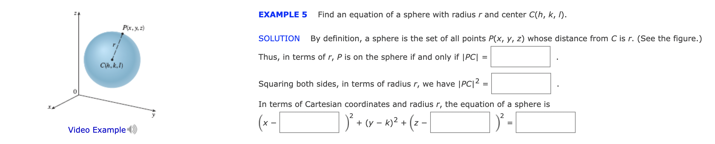 Solved EXAMPLE 5 Find an equation of a sphere with radius r | Chegg.com