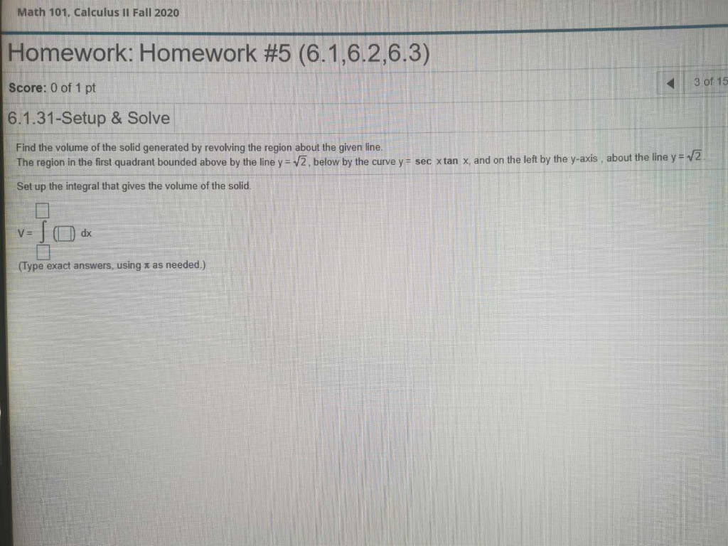Solved Math 101. Calculus II Fall 2020 Homework: Homework #5 | Chegg.com