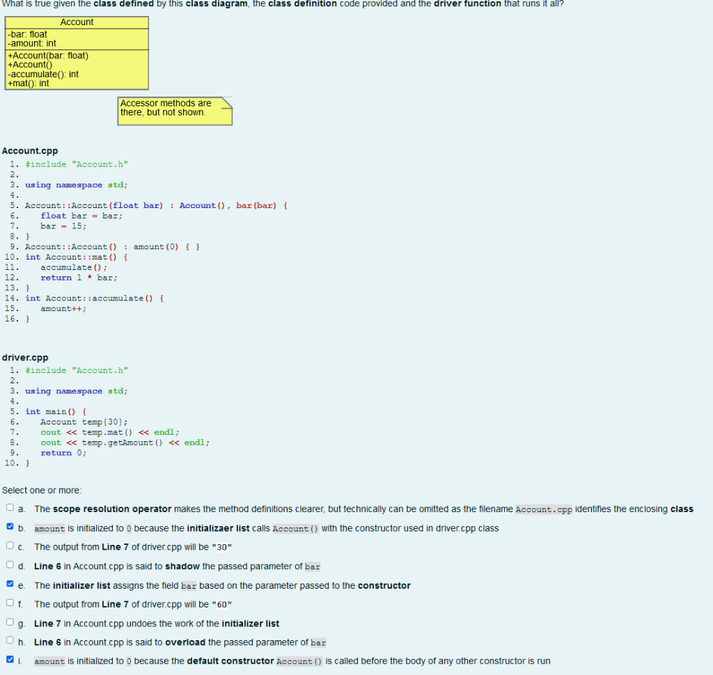 Solved What is true given the class defined by this class | Chegg.com