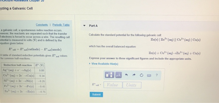 Solved yzing a Galvanic Cell Constants I Perodic Table ? | Chegg.com