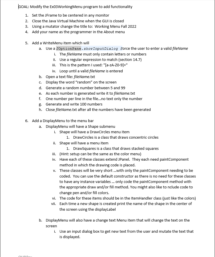 Solved GOAL: Modify the Ex03WorkingMenu program to add | Chegg.com