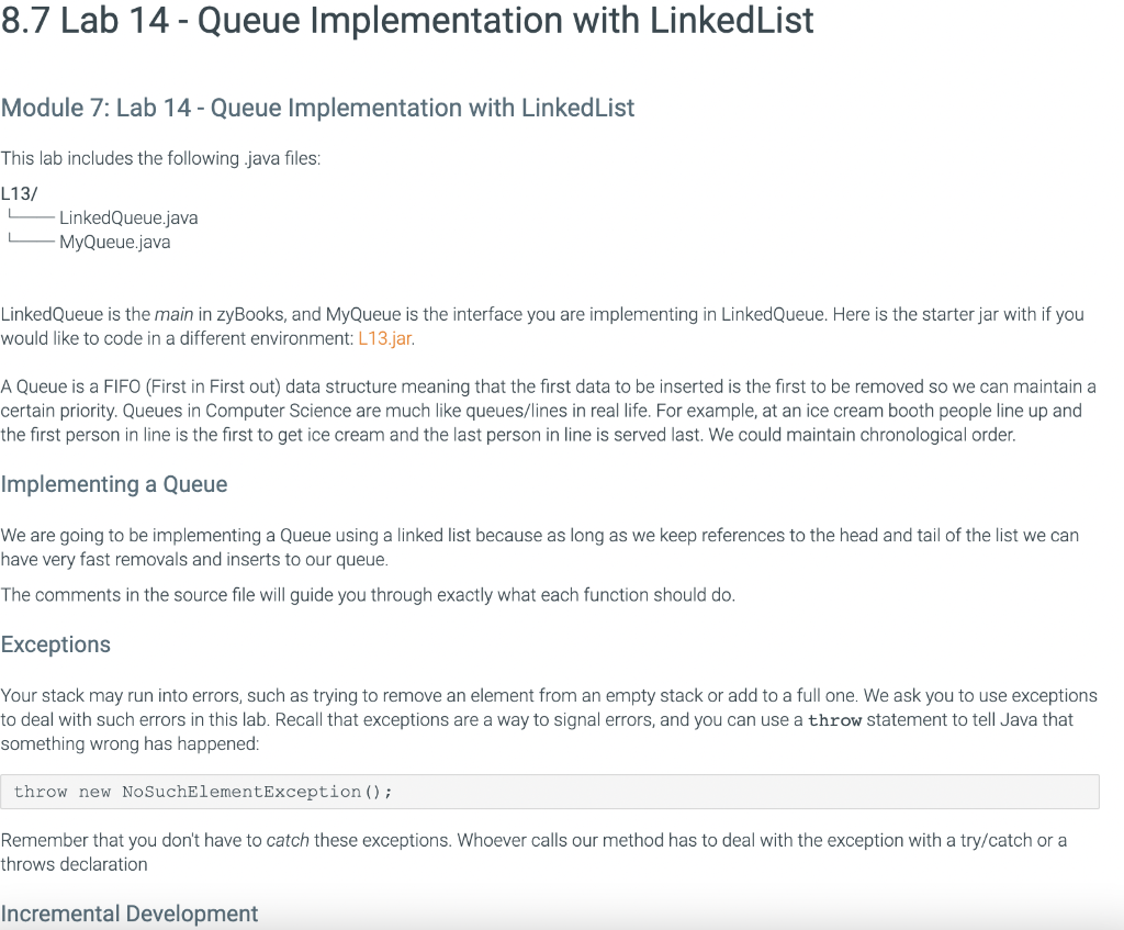 Solved 8.7 Lab 14 - Queue Implementation with LinkedList | Chegg.com