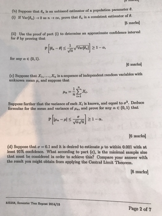 Solved B Suppose That On Is An Unbiased Estimator Of A