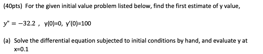 Solved (40pts) For the given initial value problem listed | Chegg.com Solved (40pts) For the given initial value problem listed | Chegg.com