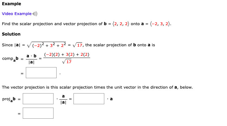 Solved Example Video Example Find the scalar projection and | Chegg.com
