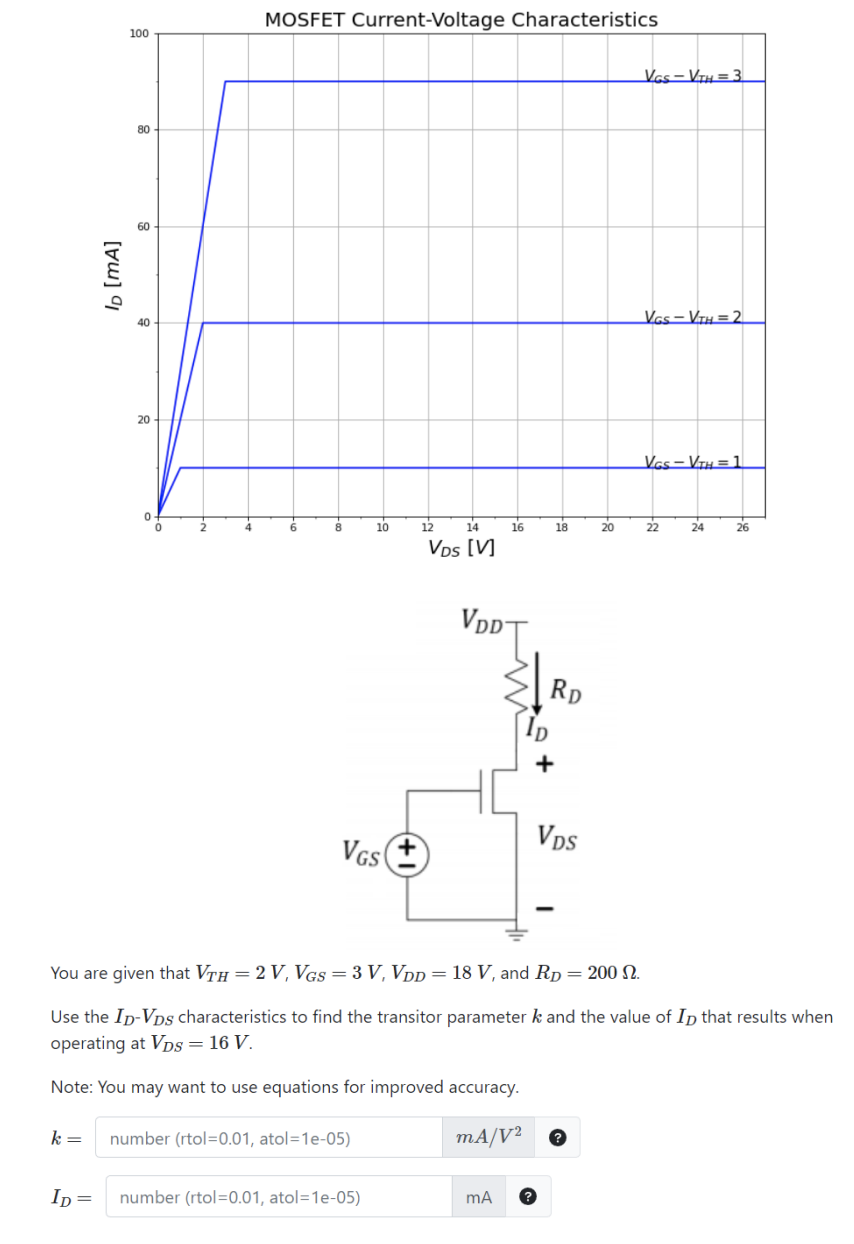 Solved You are given that VTH=2V, VGS=3V,VDD=18V, and | Chegg.com