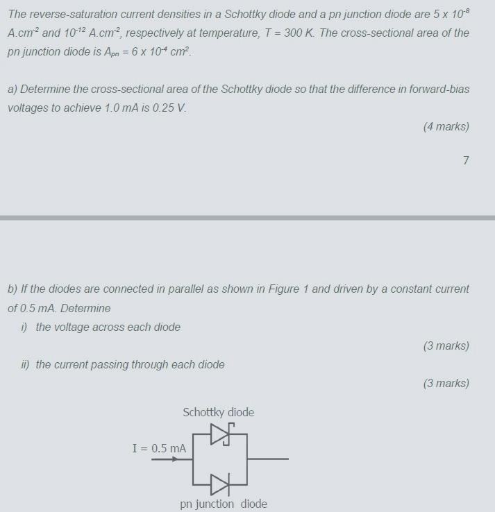 Solved The reverse-saturation current densities in a | Chegg.com
