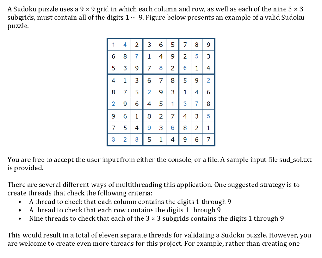 Solved Design A Multithreaded Sudoku Solution Checker 